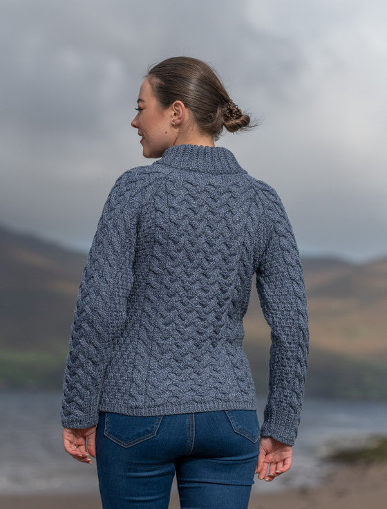 Aran Cable Crew Neck Sweater - Denim – Funky Skunk