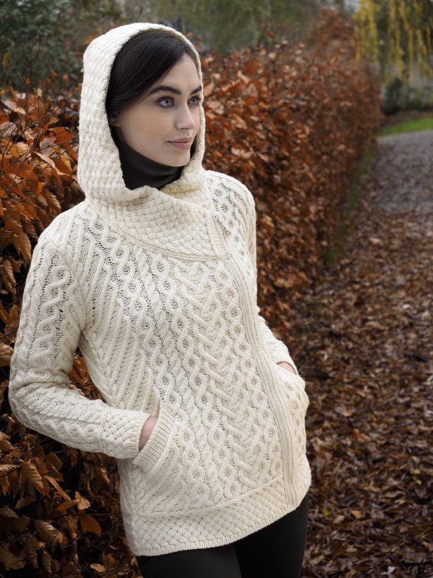 Heart Design Hooded Side Zip Sweater - Natural – Funky Skunk